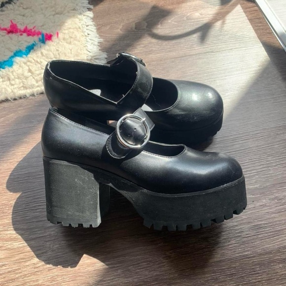 Dolls Kill | Shoes | Current Mood Platform Black Leather Mary Janes ...